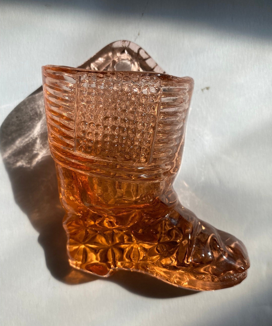 Vintage Pink Glass Boot Depression Glass Wall Hanging Boot Collectable ...