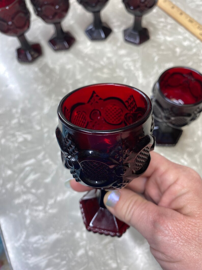 Vintage Small Elegant Wine Glass Avon Ruby Red Cape Cod Glass Keepsake ...