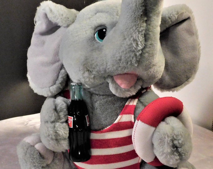 Vintage Plush Coca Cola Elephant Holding Bottle Plush Collection Decor ...