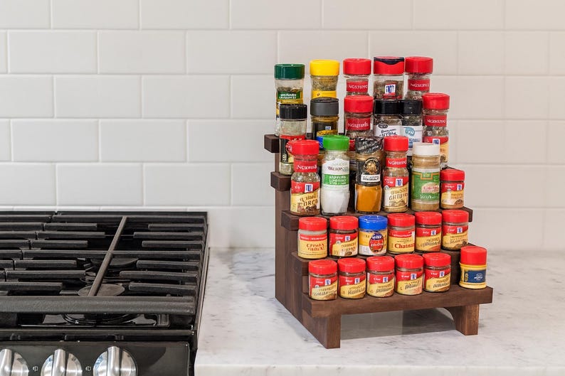 5-tier Rustic Wooden Spice Rack – Kitchen Counter Organizer - Etsy