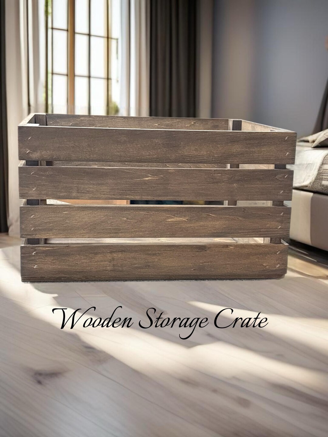 Rustic Wooden Storage Crate in Medium Brown – Farmhouse Style Decor - Etsy