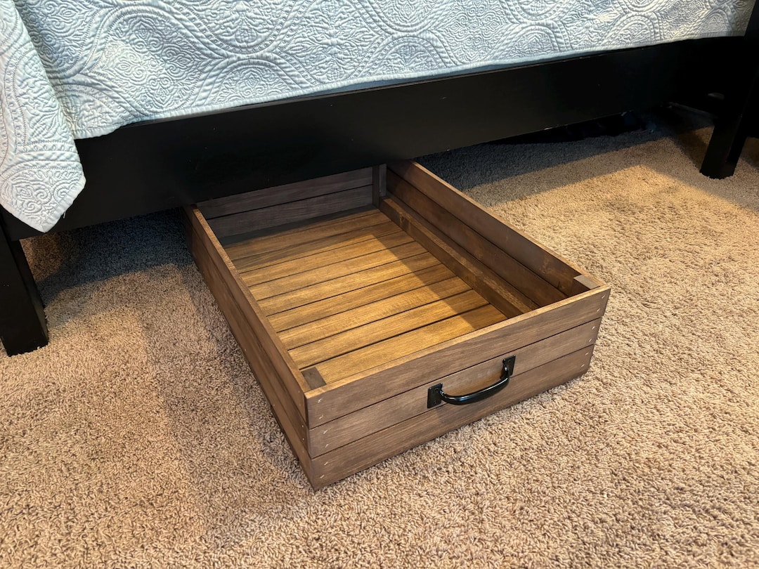 Wooden Under Bed Storage Drawer – Rustic, Rolling Organizer for Clothes ...