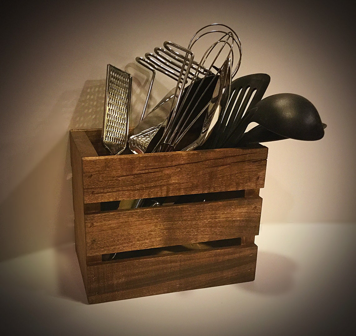 Utensil Holder Wood Crate - Etsy