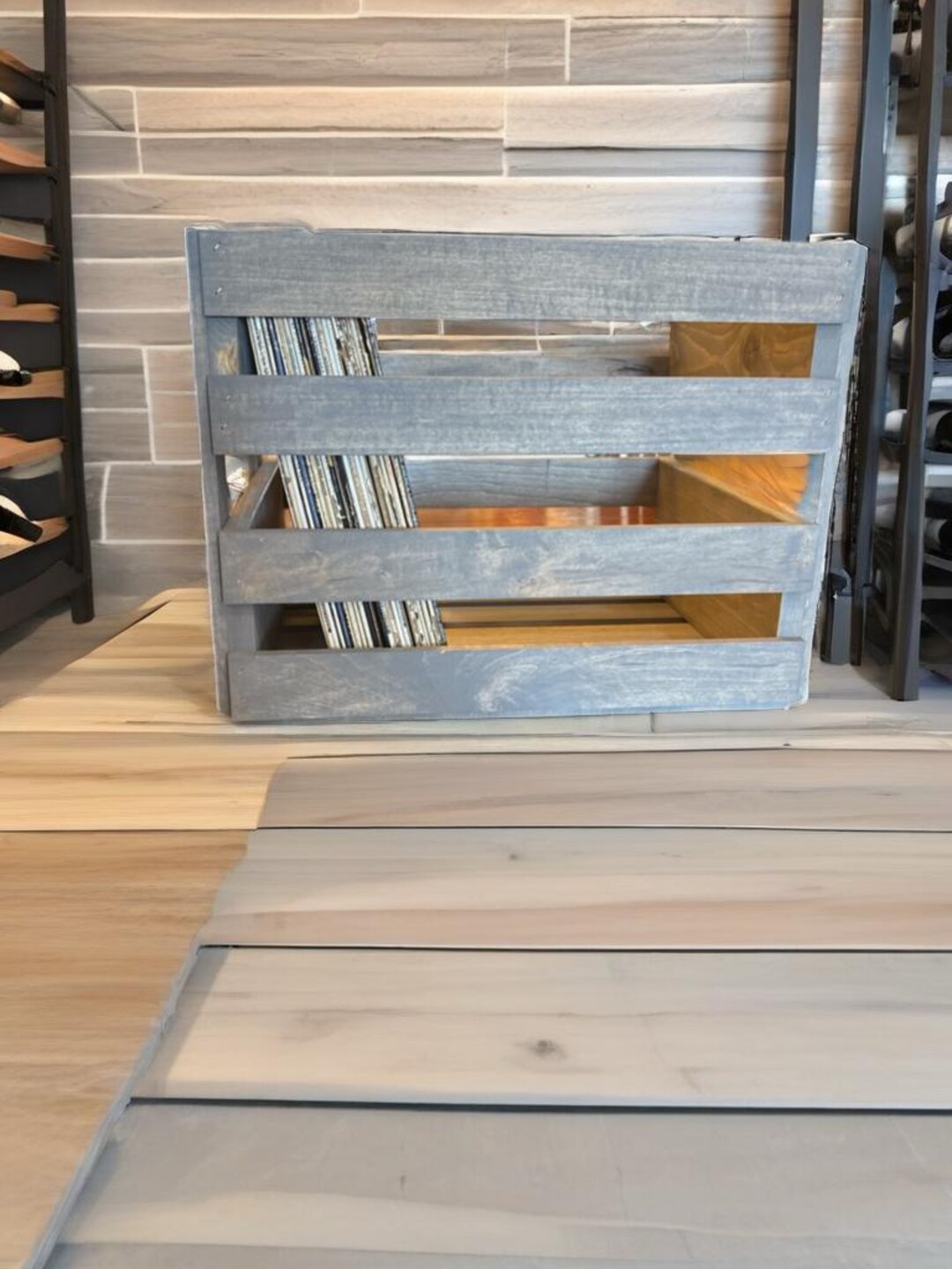12" Vinyl LP Wooden Crate – Antique Gray, Solid Wood Record Storage for ...