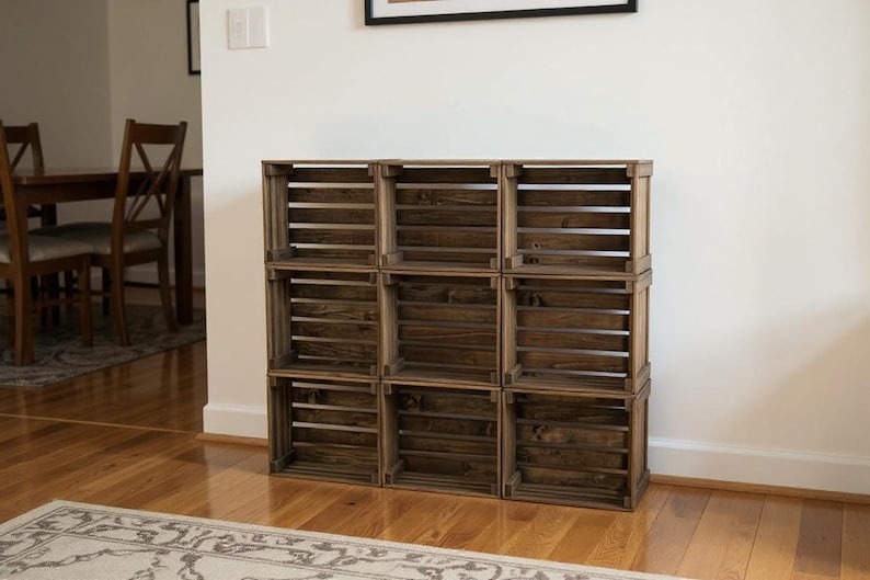 Handmade Farmhouse Crate Bookshelf – 9 Crate Wooden Wall & Floor ...
