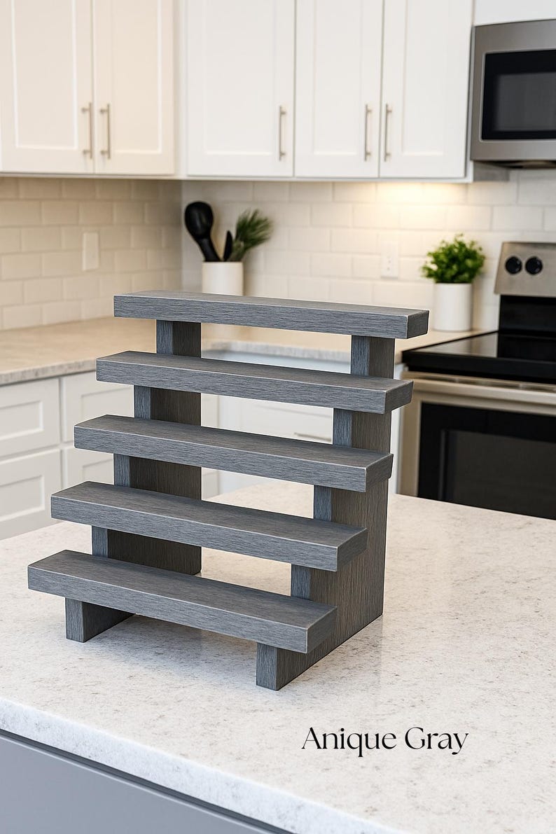5-tier Rustic Wooden Spice Rack – Kitchen Counter Organizer - Etsy