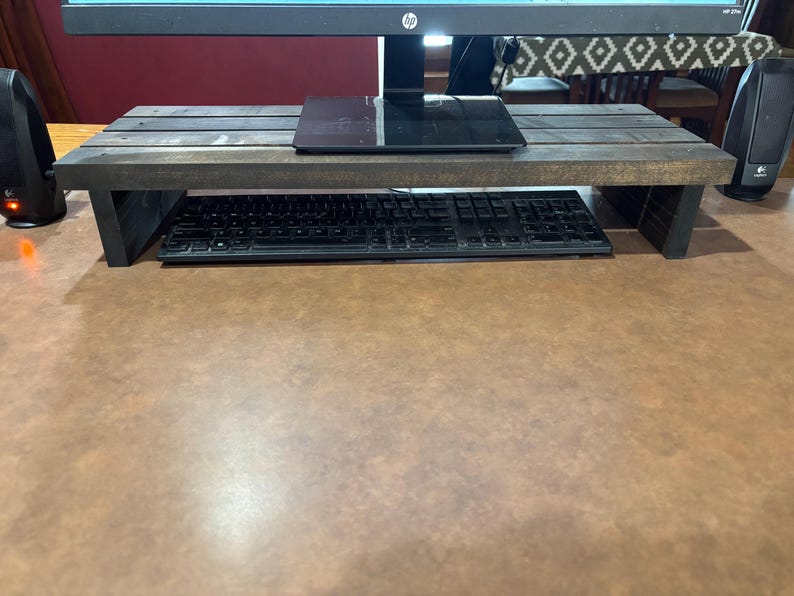 Rustic Wooden Monitor Stand – 24" Desk & TV Riser - Etsy