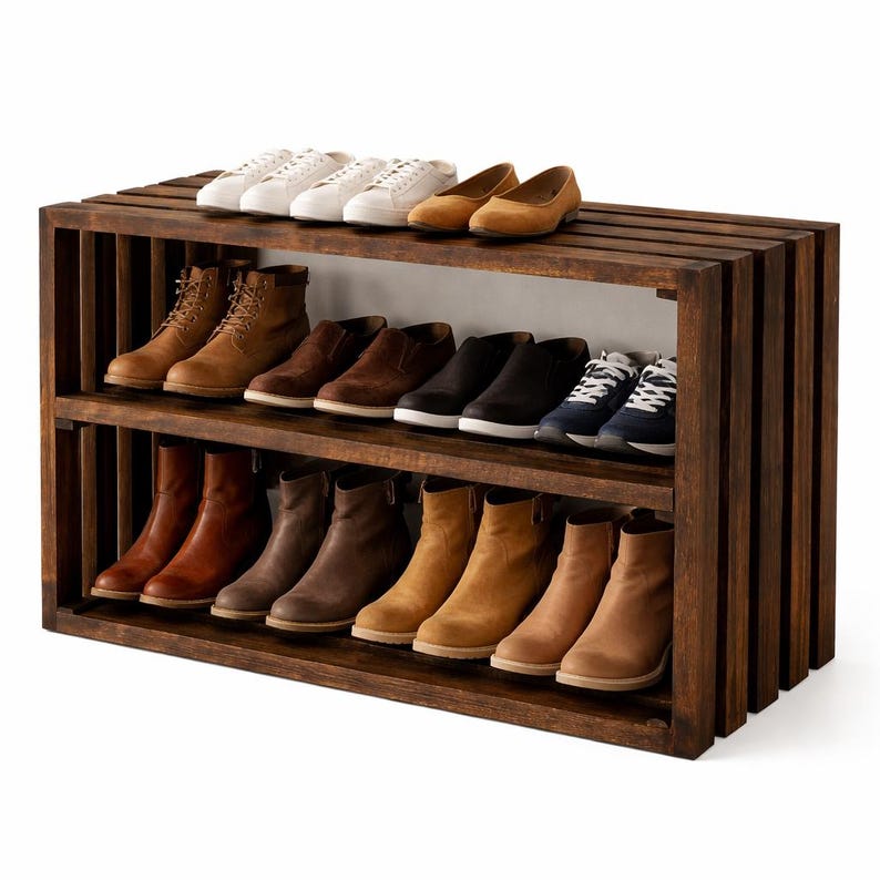 Handmade Dark Walnut Shoe Rack – Rustic 2-tier Entryway Bench - Etsy