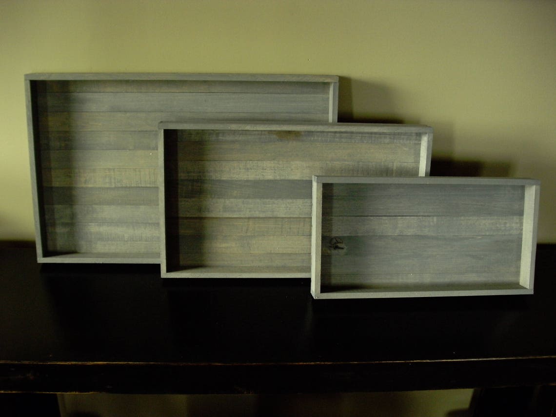 Antique Gray Stained Trays Set of 3 | Etsy