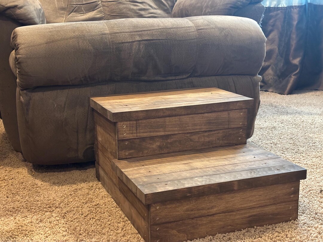 Rustic Wooden 2 Step Stool Medium Brown Stained – Pet Stairs or Kids ...