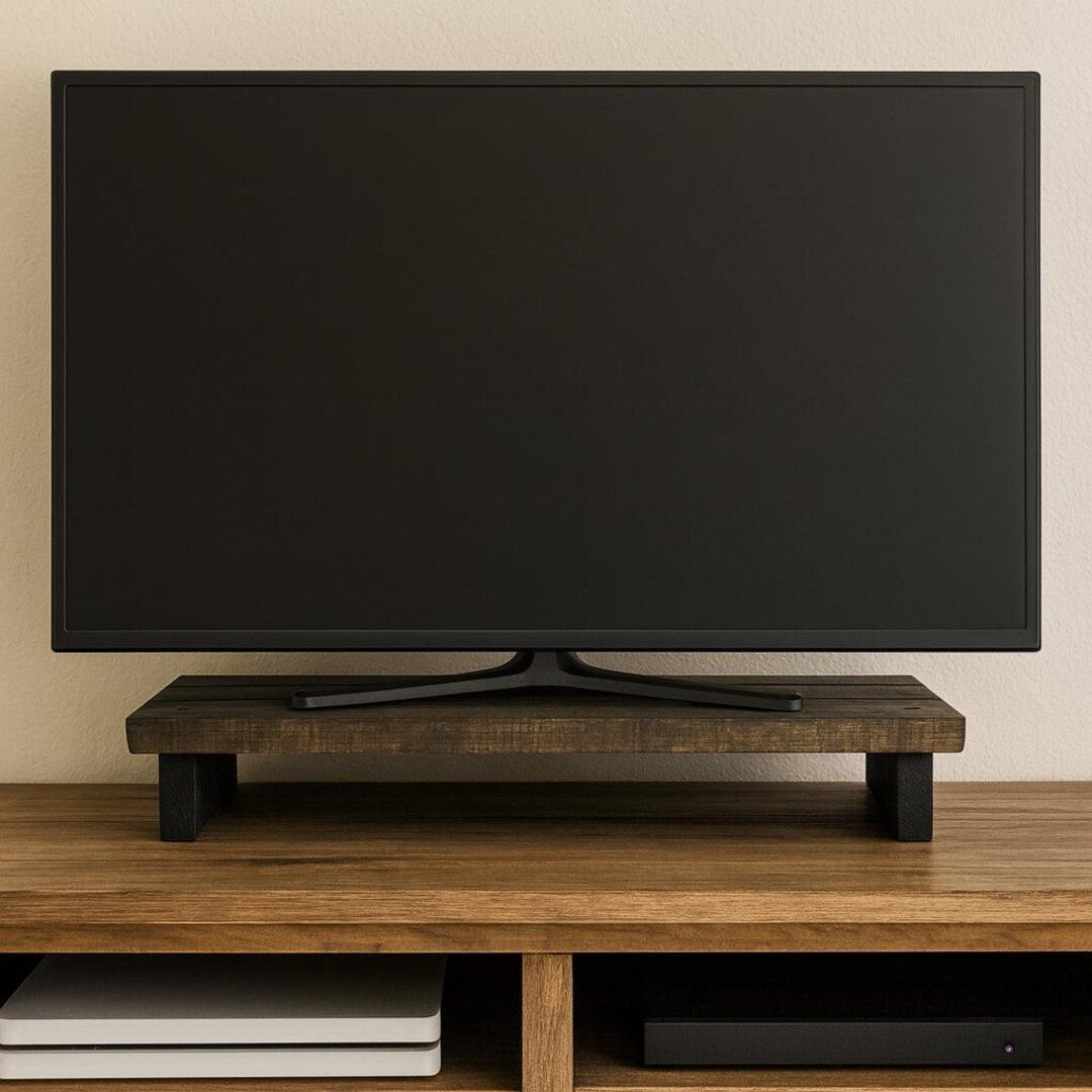 Rustic Wooden Monitor Stand – 24" Desk & TV Riser - Etsy