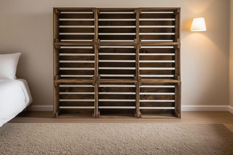 Handmade Farmhouse Crate Bookshelf – 9 Crate Wooden Wall & Floor ...