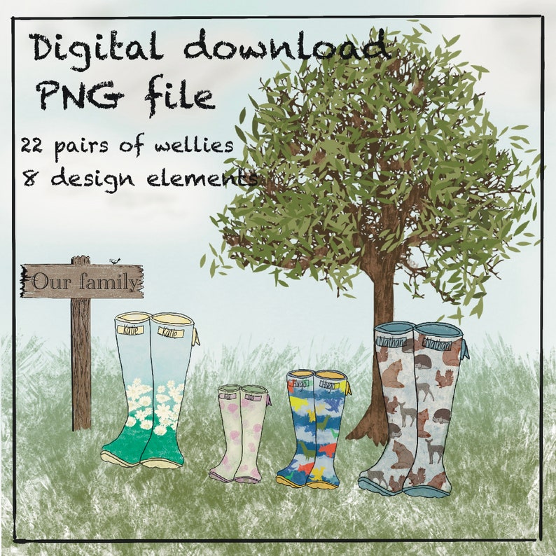 Digital Download, PNG Wellies, Wellies, Family Tree, Tree, Family ...