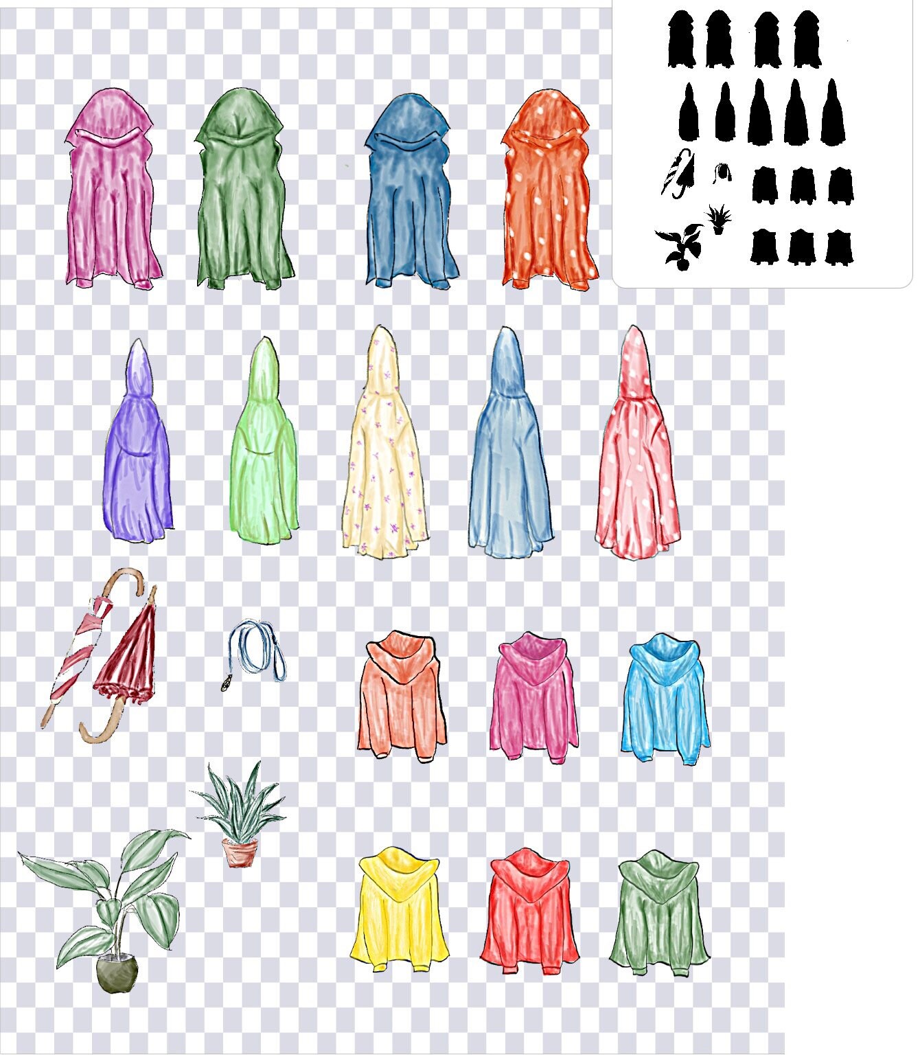 Digital PNG / JPEG Wellies, Raincoats, Coat Hooks, Family Illustration ...