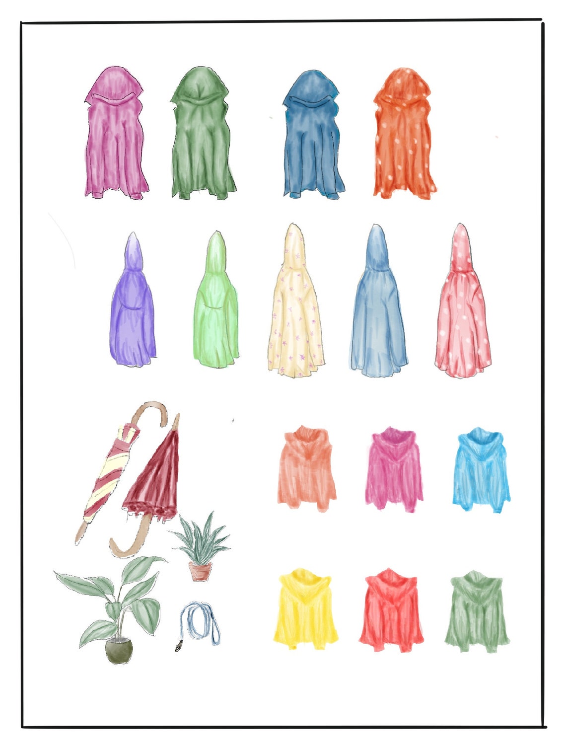 Digital PNG / JPEG Wellies, Raincoats, Coat Hooks, Family Illustration ...
