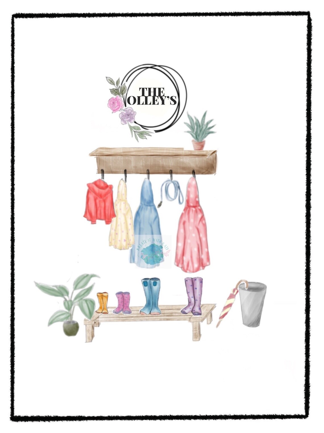 Digital PNG / JPEG Wellies, Raincoats, Coat Hooks, Family Illustration ...