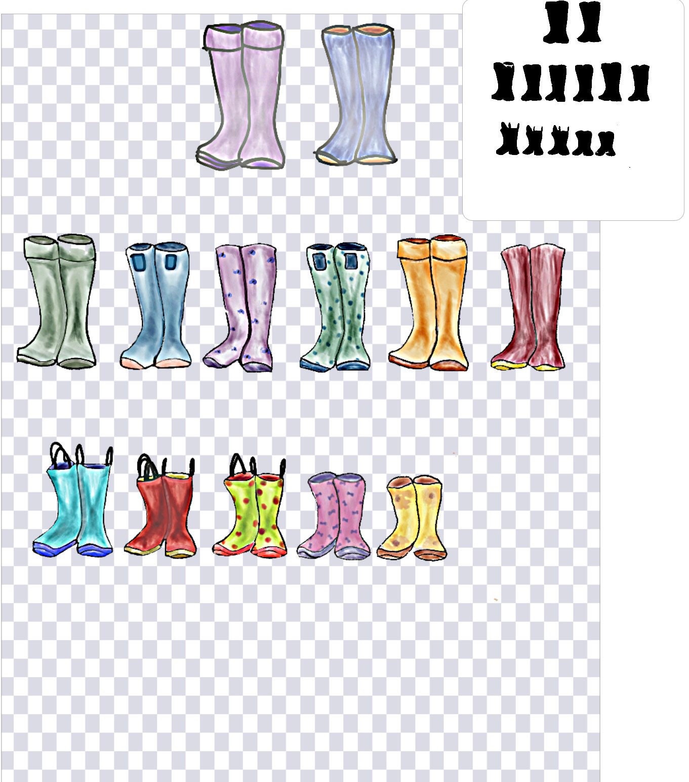 Digital PNG / JPEG Wellies, Raincoats, Coat Hooks, Family Illustration ...