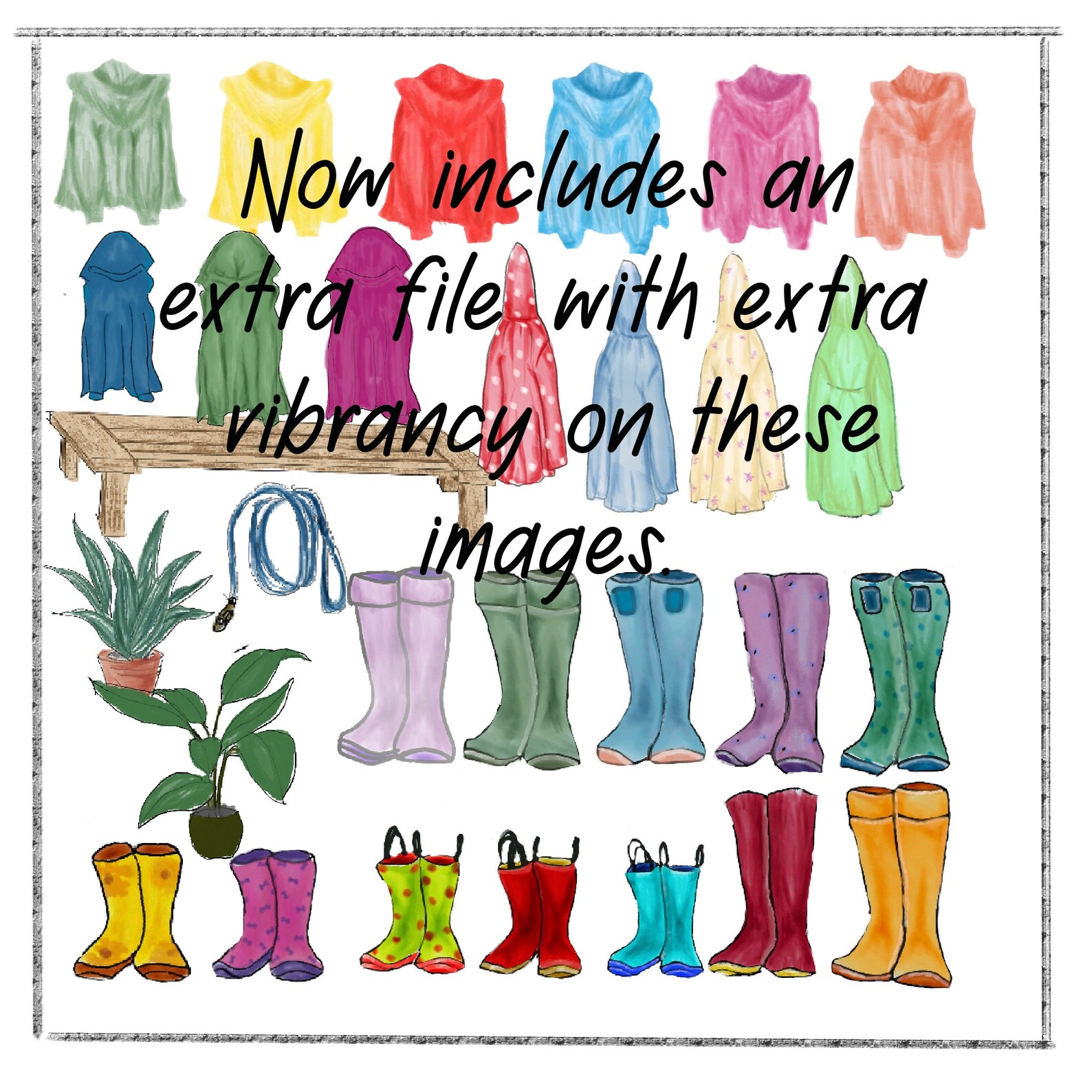 Digital PNG / JPEG Wellies, Raincoats, Coat Hooks, Family Illustration ...