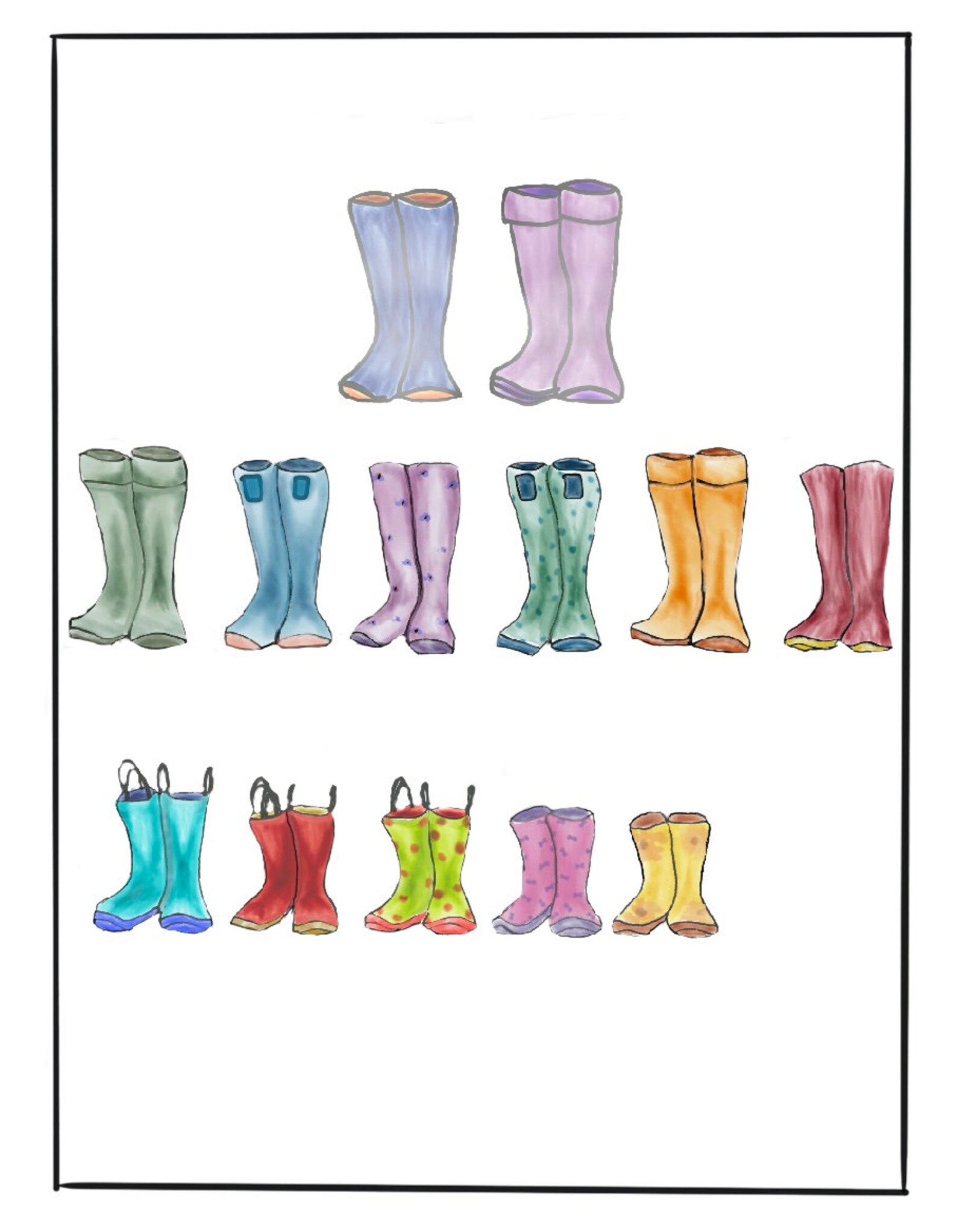 Digital PNG / JPEG Wellies, Raincoats, Coat Hooks, Family Illustration ...