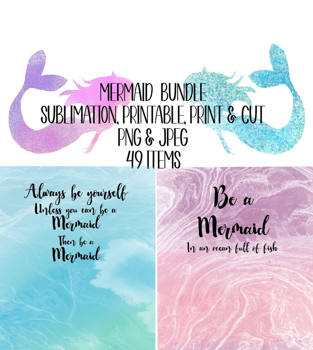 Digital PNG / JPEG, Bundle, Mermaid Images, Mermaid Quotes,mermaid ...