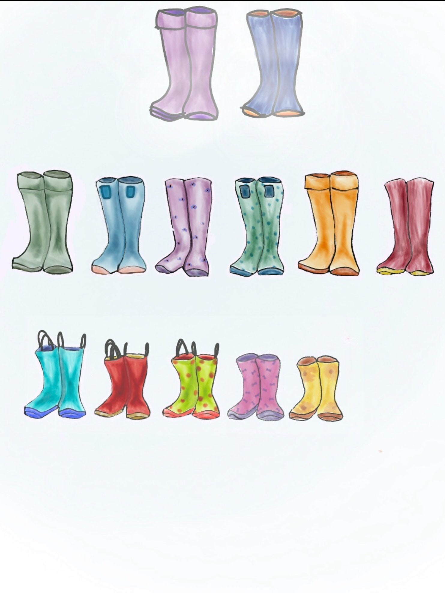 Digital PNG / JPEG wellies raincoats coat hooks family | Etsy