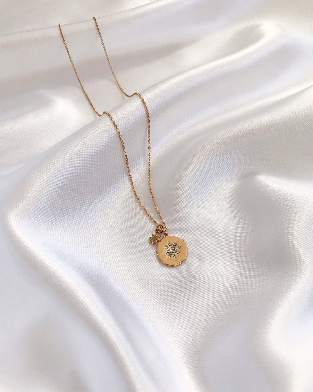 Supernova Star Coin Pendant Necklace 14k Gold Plated Charm Necklace - Etsy