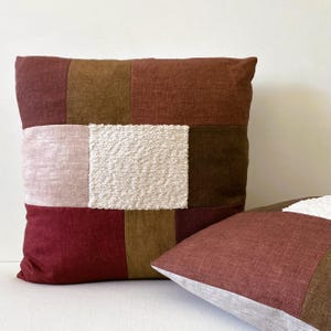 Earth Tone Hand-dyed Linen and Boucle Pillow Cover, 18 X 18 Pillow ...