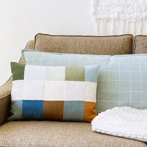 14 X 20 Boucle and Linen Lumbar Pillow, Patchwork Color Block Pillow ...