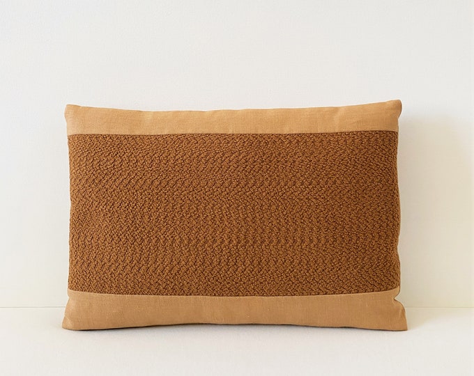 14" X 20" Linen Lumbar Pillow, Gold Boucle Pillow, Earth Tone Bungalow ...