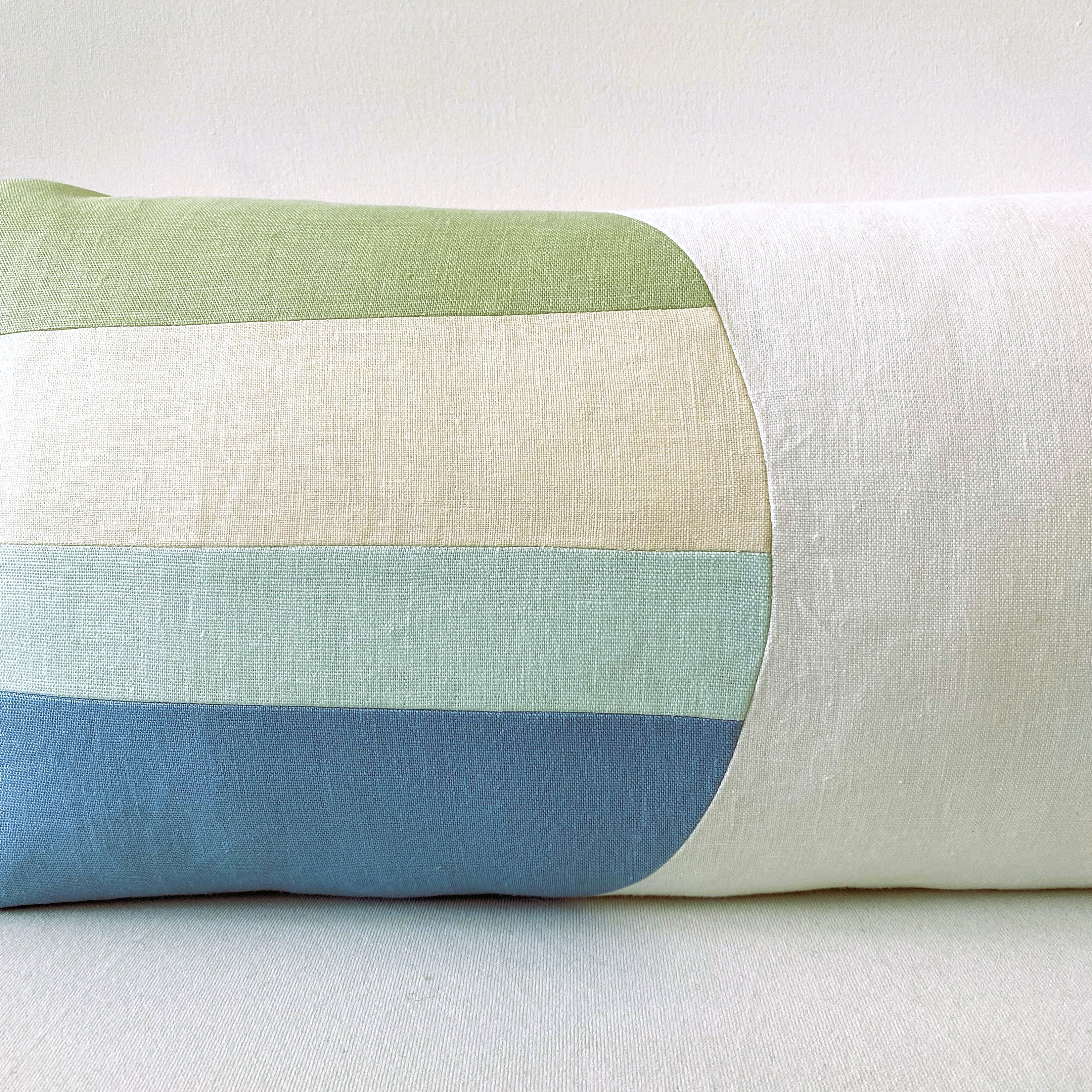 Pastel Linen Color Block Lumbar Pillow Cover 14x36: Beach House Striped ...