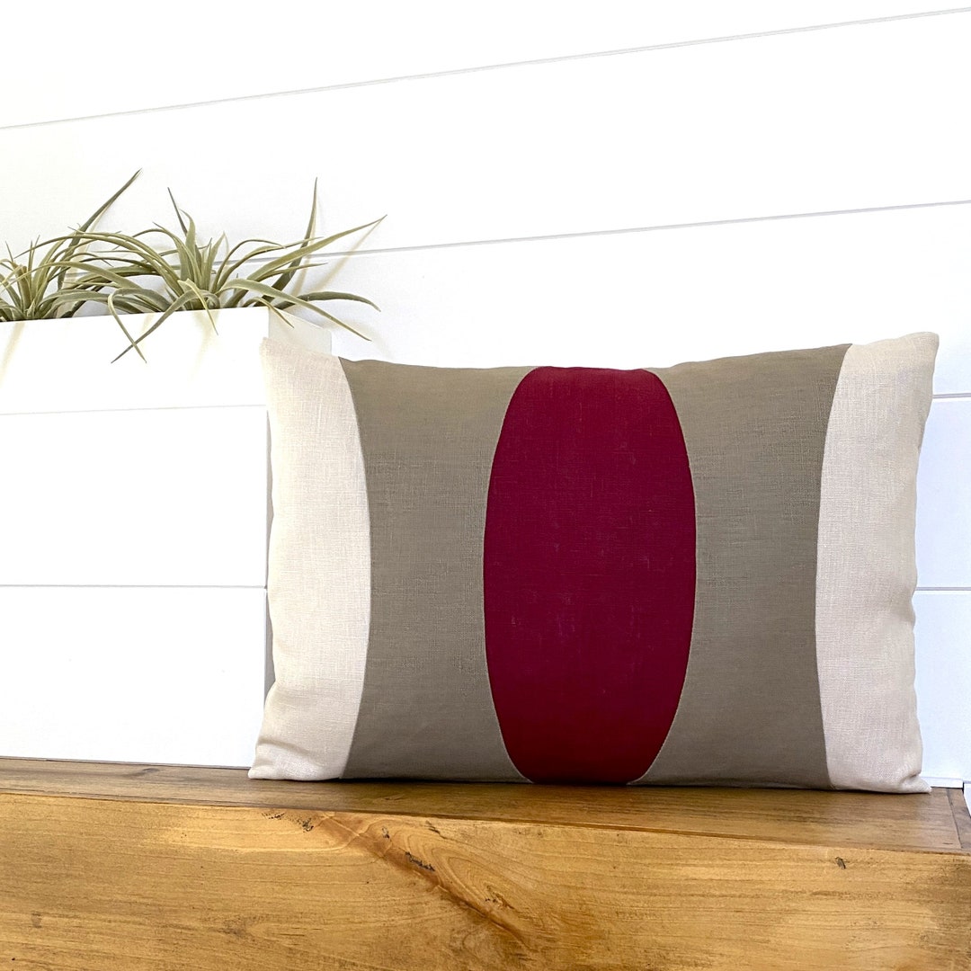 Magenta and Brown Linen Color Block Lumbar Pillow Cover, 14 X 20 Modern ...