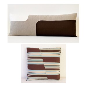 14 X 36 Long Lumbar Pillow Cover, Neutral Linen Color Block Pillow ...