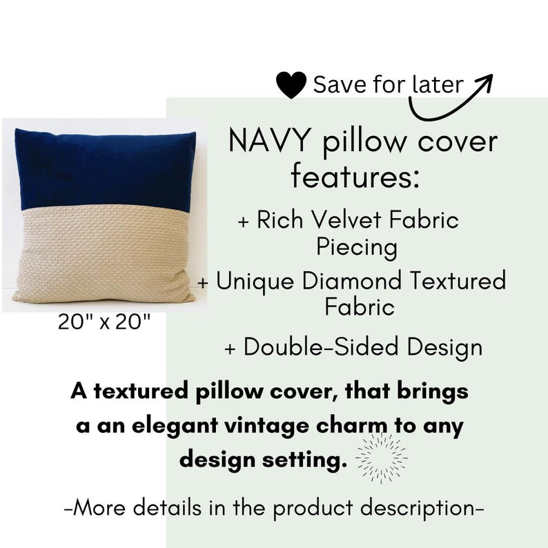 Navy Blue Velvet Color Block 20x20 Pillow Cover: Coastal Style Accent ...