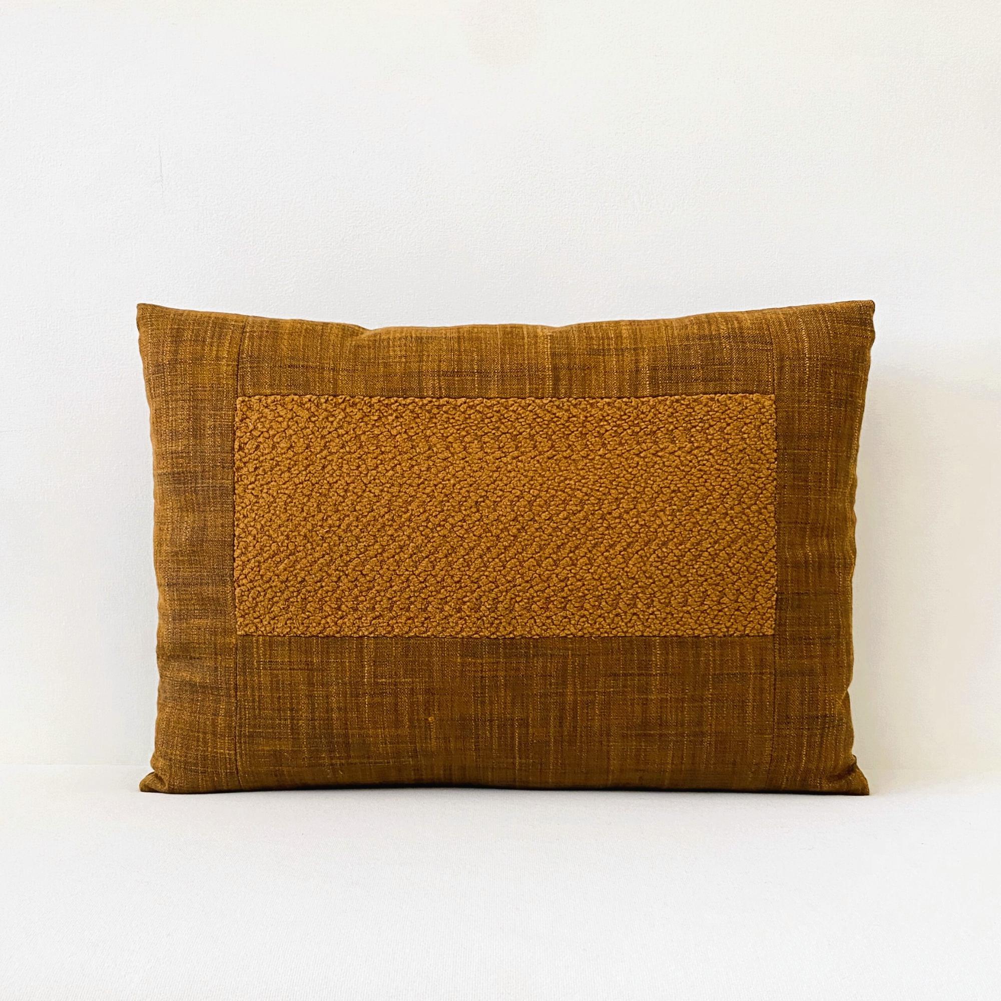 Golden Brown Boucle and Linen 14x20 Lumbar Pillow Cover: Earthy ...