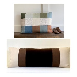 14 X 20 Boucle and Linen Lumbar Pillow, Patchwork Color Block Pillow ...