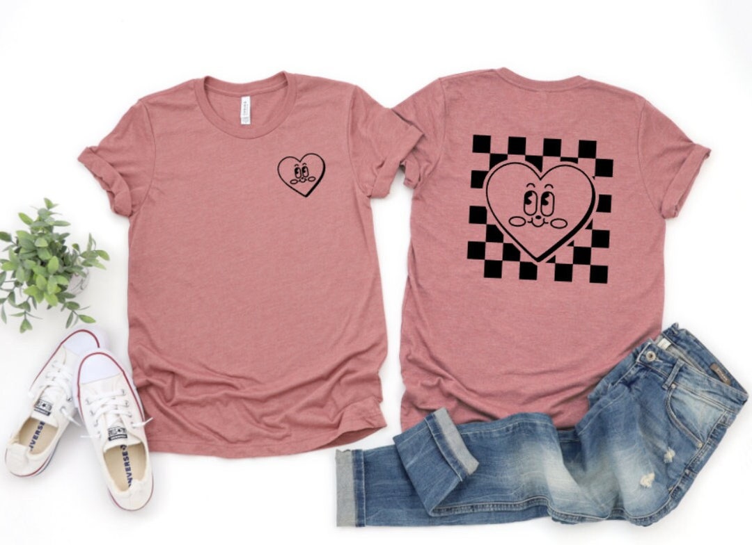 Cute Womens Valentines Heart Tee, Cute Heart Shirt, Retro Valentines, Checkered Heart, Free ...