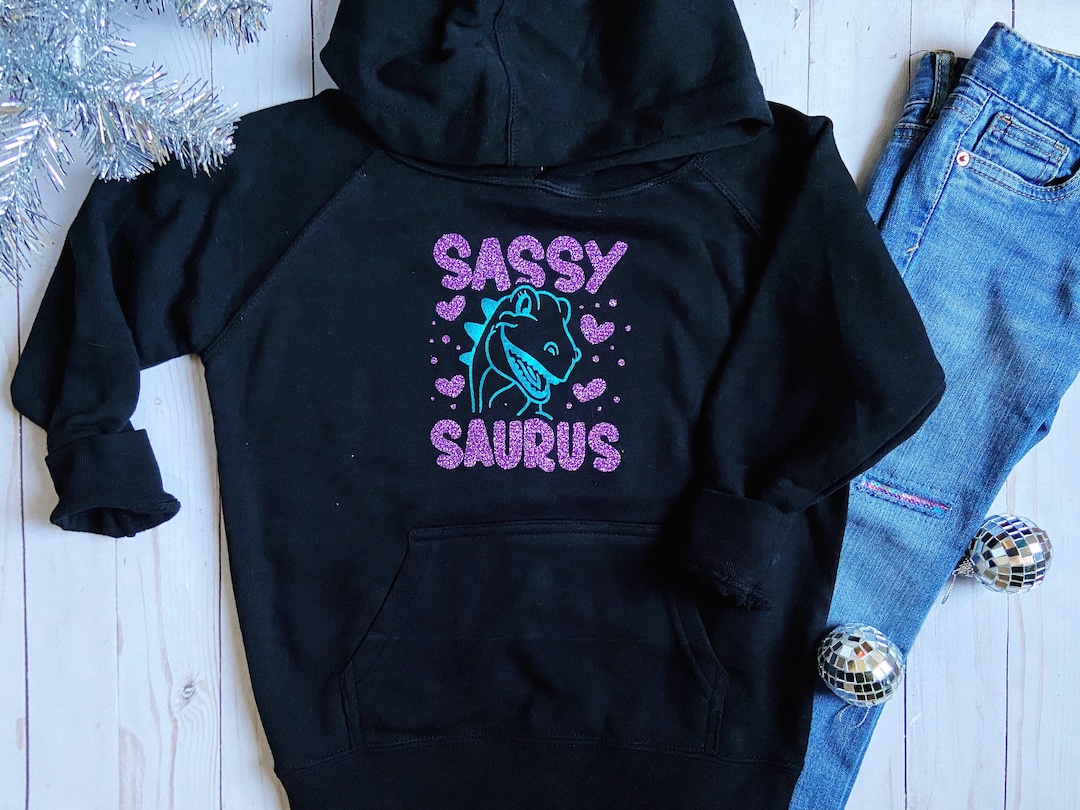 Sassy Saurus Glitter Hoodie, Cute Dinosaur Sweatshirt, Glitter Dinosaur ...