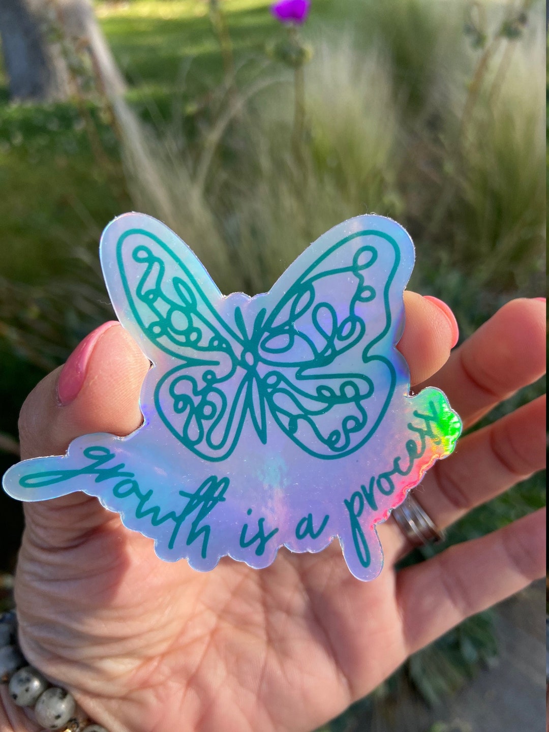Growth is a Process Holographic Decal, Butterfly Decal, Waterbottle ...