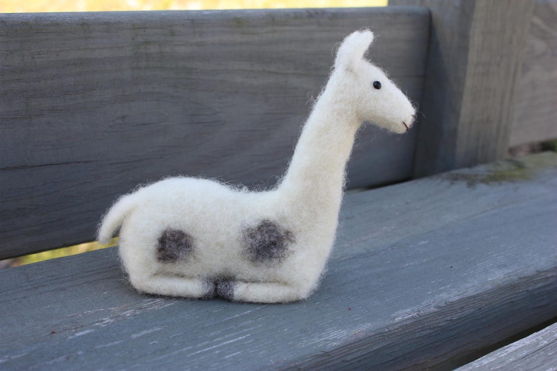 Needle Felted Seated Gray and White Llama - Etsy