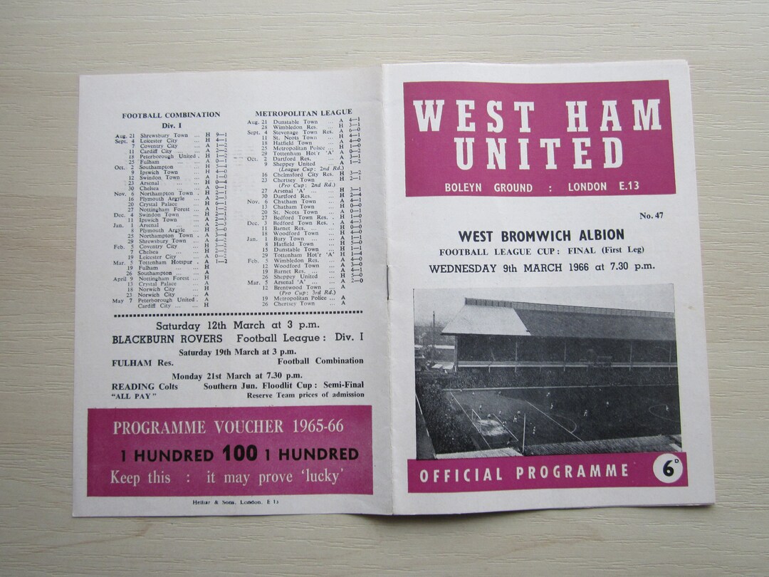 1966 West Ham Utd FC V WBA FC Football League Cup Final 1st Leg ...