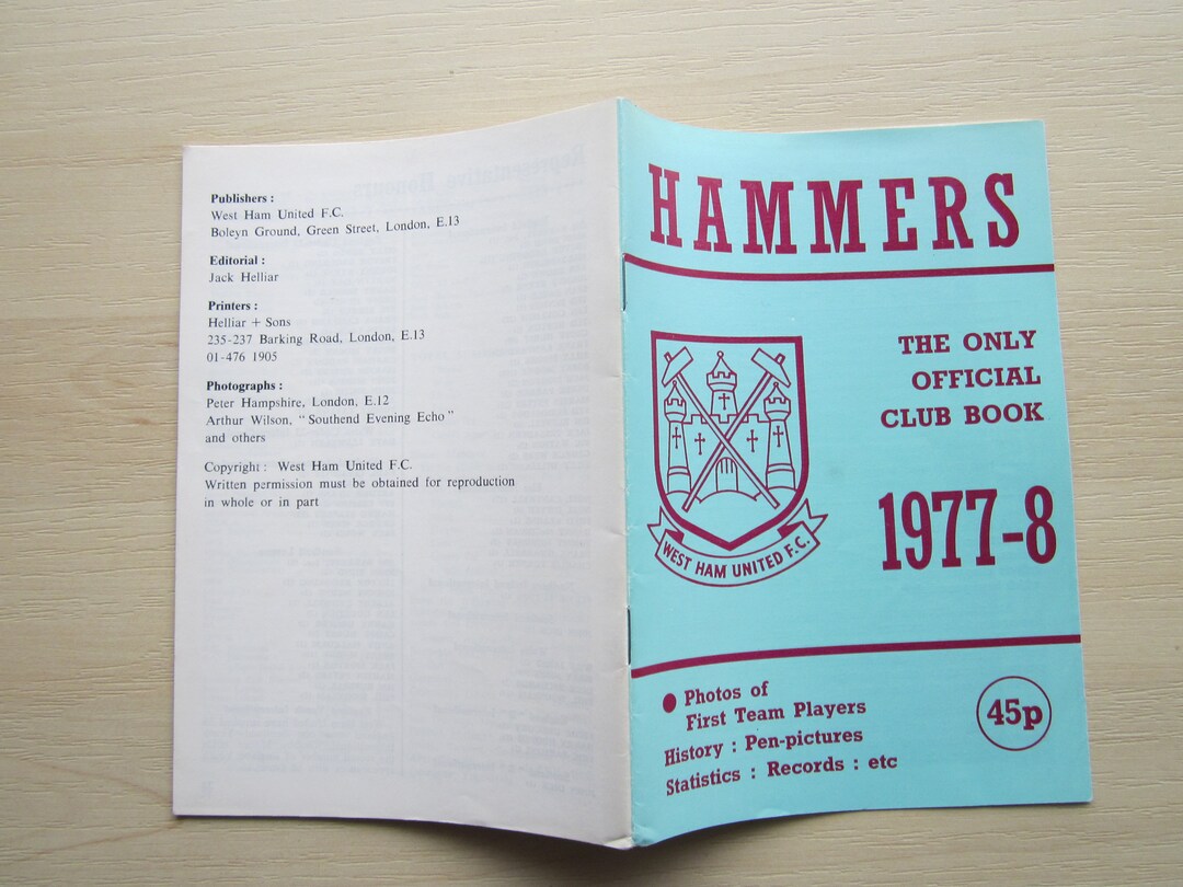 1977-78 West Ham United Football Club Handbook Souvenir, Memorabilia ...
