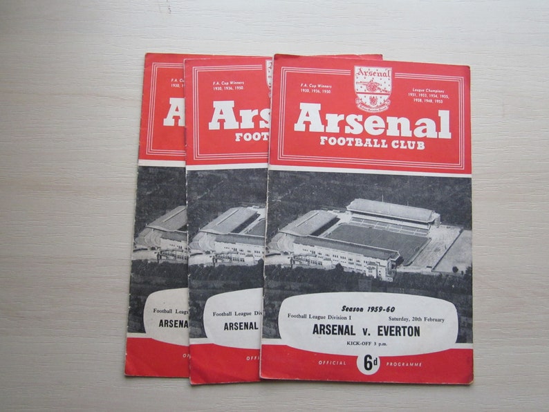1959-60 THREE Arsenal Football Club Match Day Programmes, Memorabilia ...
