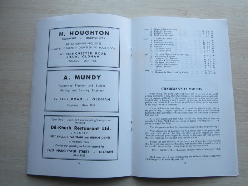 1968-69 Oldham Athletic Football Supporters Club Handbook, Yearbook ...