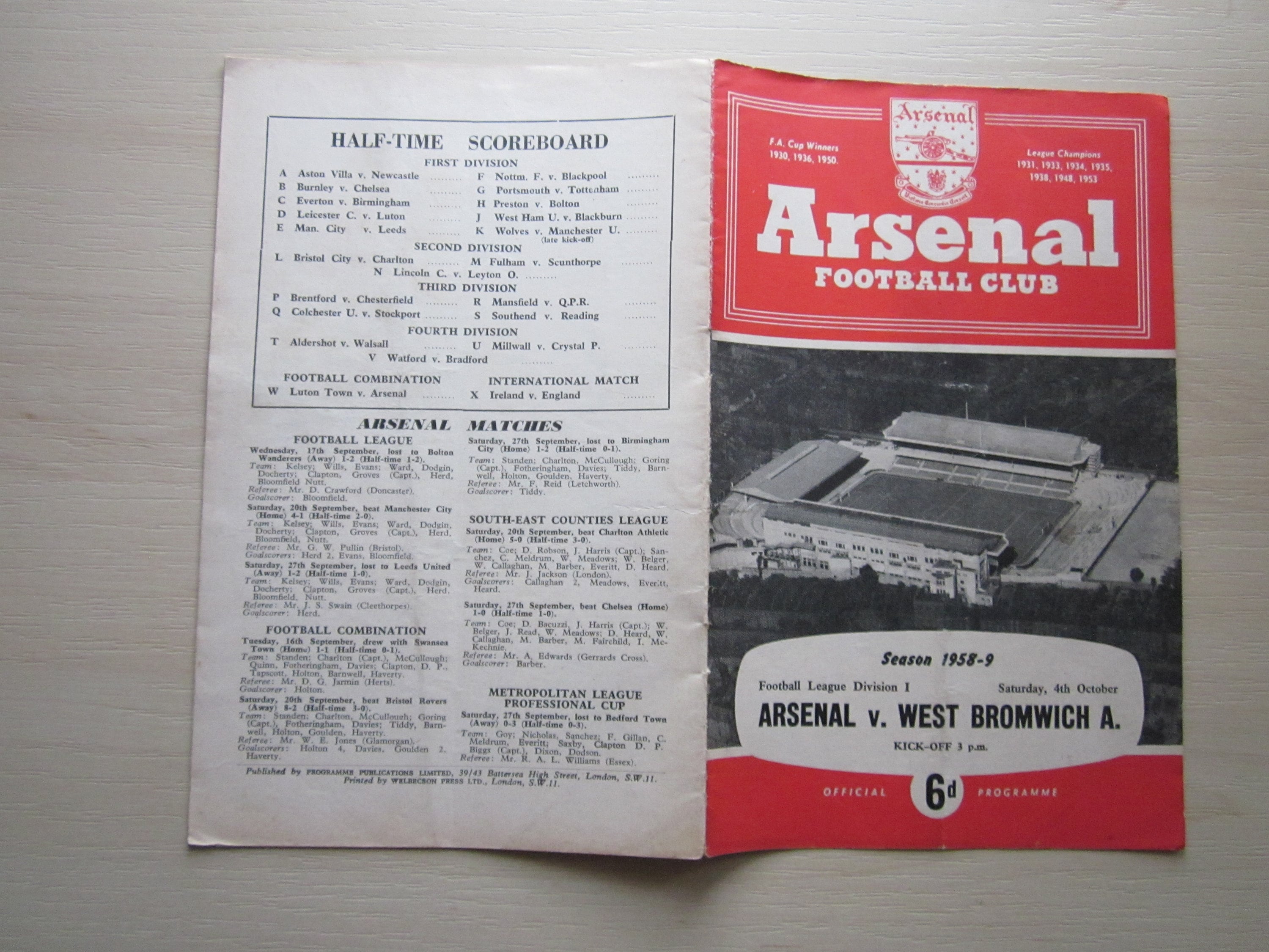 1958 TWO Arsenal Football Club League Match Day Programmes - Etsy UK