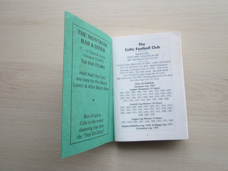 1997-98 Celtic Football Club Handbook, Guide, Yearbook, Annual ...