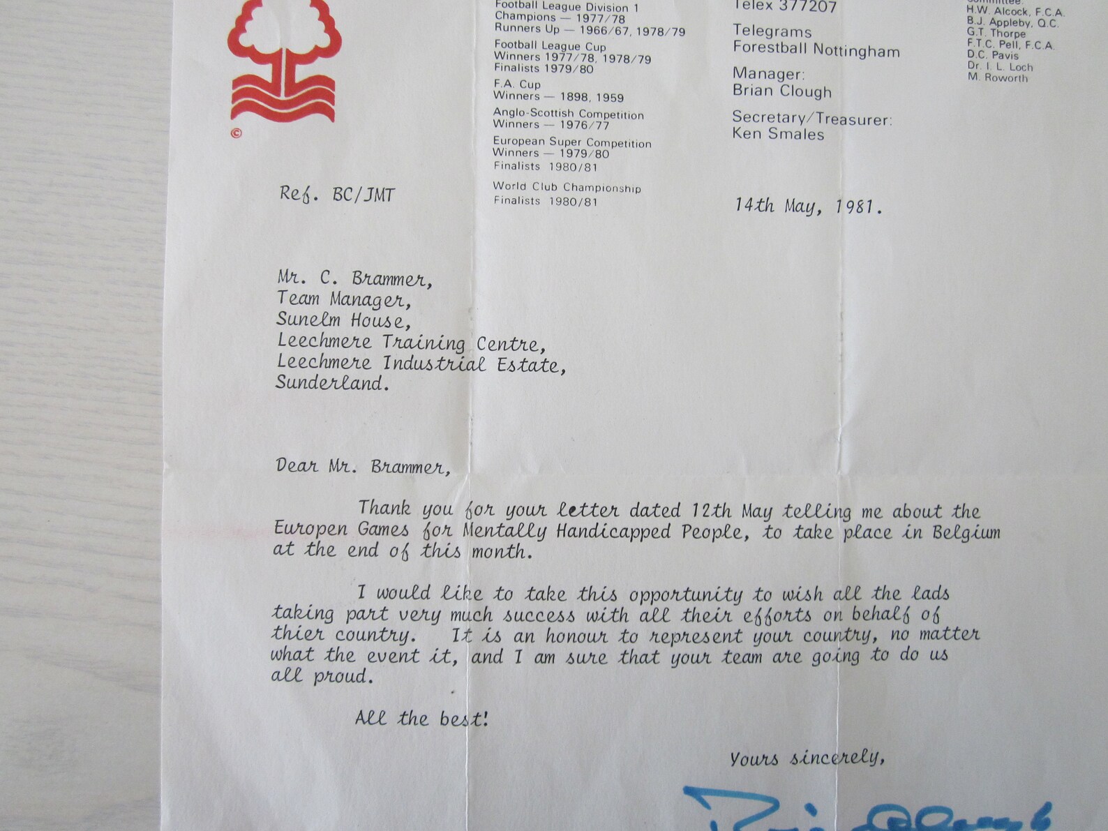 1981 Brian Clough PERSONALLY HAND SIGNED Letter on Official - Etsy UK