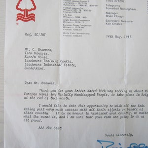 1981 Brian Clough PERSONALLY HAND SIGNED Letter on Official - Etsy UK