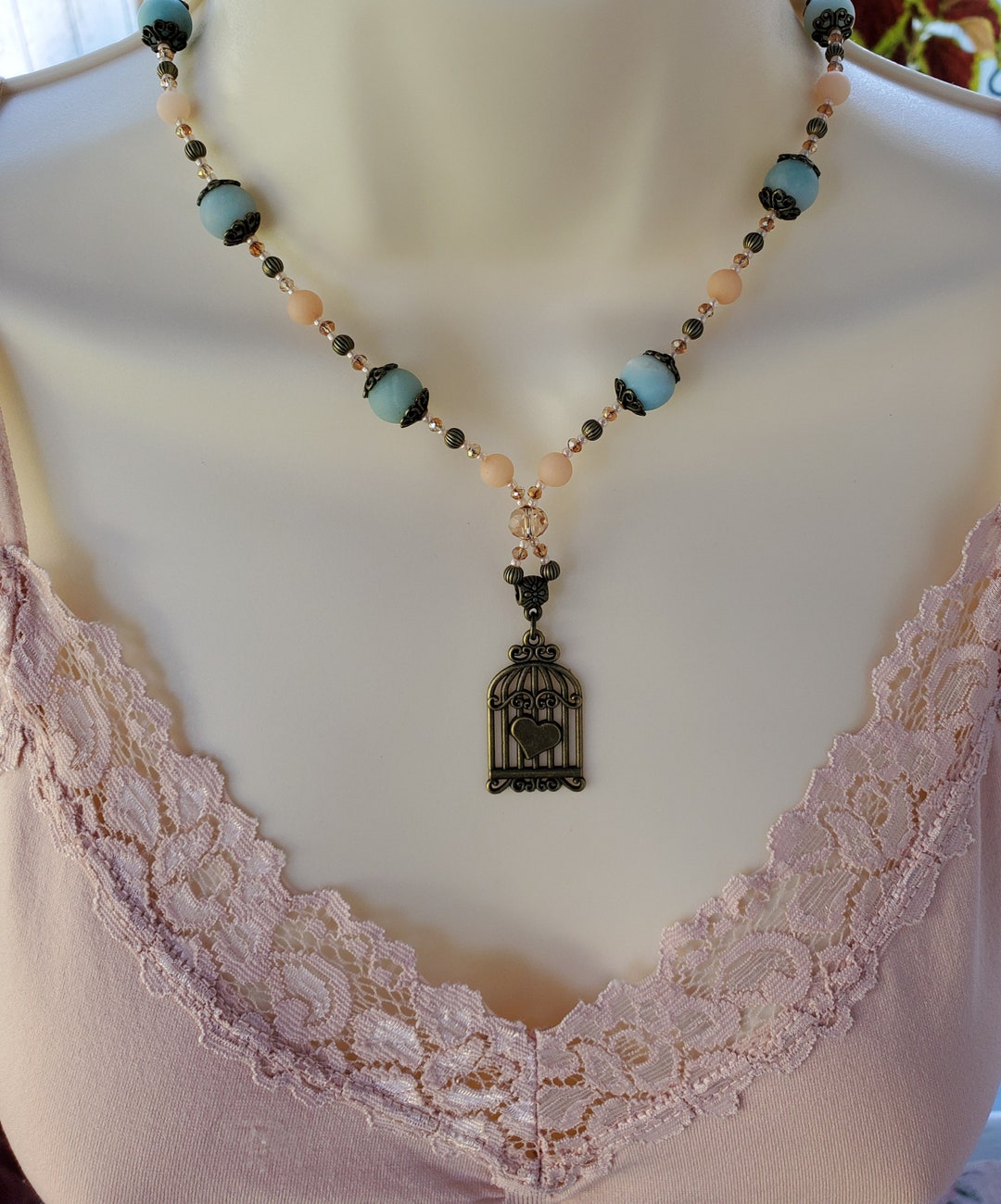 Amazonite and Peach Colored Jade With CHOICE OF Hummingbird, Owl ...