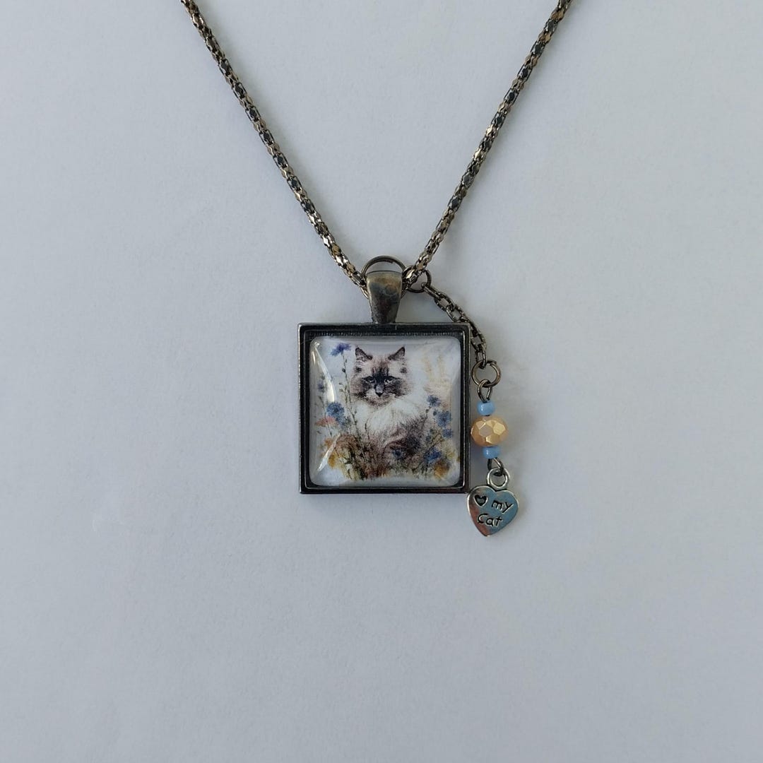 Beautiful Ragdoll Cat Glass Pendant Necklace in Gunmetal Tone - Etsy