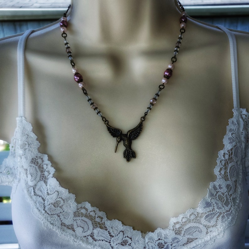 Beautiful Handmade Hummingbird Necklace With Czech Glass Beads and ...